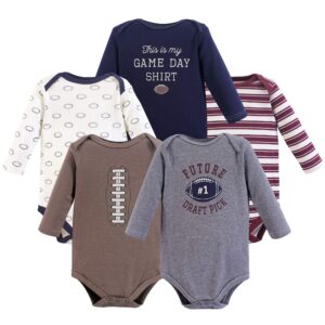 hudson baby unisex baby cotton long-sleeve bodysuits, football, 0-3 months us