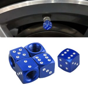 car tire valve stem caps, universal dice valve stem caps for cars, suvs, bike, trucks and motorcycles, tire caps 5 pack (blue)