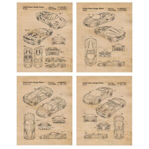 classic auto patent prints, 4 (8x10) unframed photos, wall art decor gift for home ferrari office engineer aperta f430 f488 f8 garage work shop school student teacher coach f1 team car race champ