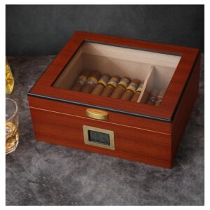 bald eagle cedar cigar humidors with digital hygrometer, handcrafted cigar box with humidifier, glass top humidor box luxury cigar case sapele cherry finish cigar box (25-50 cigars)