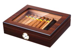 bald eagle handmade cigar humidor, cedar cigar desktop box with humidifier and hygrometer, glass top for 25 cigars (20-25 cigars)