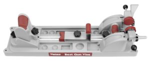 tipton best gun vise with secure adjustable cradle, storage compartments for cleaning, gunsmithing and firearm maintenance, red/grey