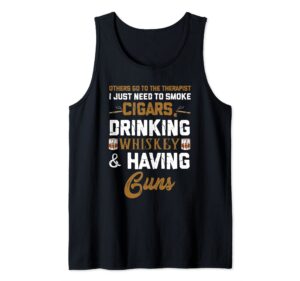 others smoke sigars, whiskey & having guns cigars tank top