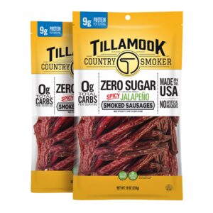 tillamook country smoker zero sugar spicy jalapeño keto friendly smoked sausages, 10 ounce (pack of 2)