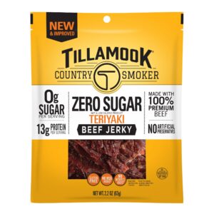 tillamook country smoker zero sugar keto friendly beef jerky, teriyaki, 2.2 ounce