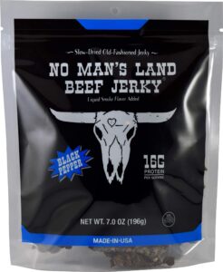 no man’s land black pepper beef jerky high protein low calorie low carb beef snack 7.0oz bag