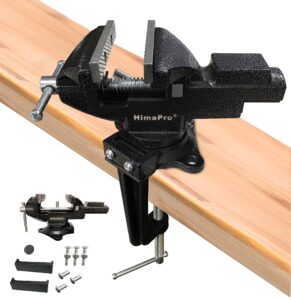 himapro dual purpose bench vise | table vise clamp-on with quick adjustment universal rotate 360° - 3.3inch metallic black - portable vise for woodworking, metal stamping, and diy jobs