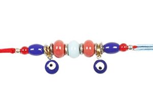 handmade evil eye rakhi raksha bandhan rakhi for brother | designer rakhi bracelet handmade rakhi | rakhi for brother made kundan multicolor beads for indian festival raksha bandhan (design4)