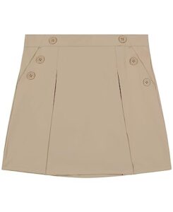 nautica girls' big school uniform pull-on scooter skirt with undershorts, poplin style with button pockets, khaki, 8