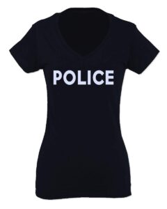 vices and virtues police officer costume support blue lives for women v neck fitted t shirt (black, small)