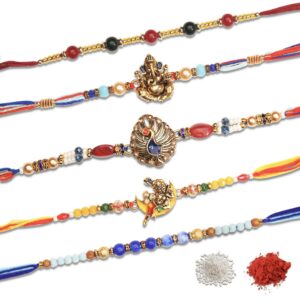 indotribe, rakhi for brother with gift set - set of 5, rakhi for brother with card, roli chawal | rakhi for brother and bhabhi | rakhi hamper for brother | bhaiya bhabhi rakhi | raksha bandhan rakhi