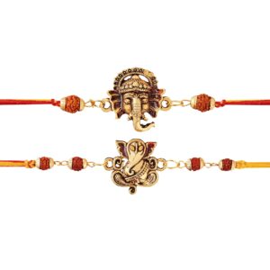 eximious india rakhi for brother - set of 2 with card rudraksha ganesha pendant for raksha bandhan designer rakhi thread for bhaiya (design 2)