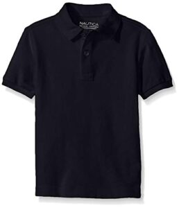 nautica boys school uniform short sleeve polo shirt, button closure, comfortable & soft pique fabric, navy, 14-16 husky