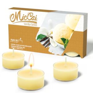 miccai vanilla scented small candles - 8 pack | burning time 4-5 hours each | made of natural soy wax | create a relaxing atmosphere | scented home decor-tea candle-vanilla series