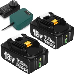 7.0ah 2pack bl1815 18v battery and charger compatible with makita 18v battery and charger combo for makita 18v lxt battery and charger for makita bl1830 bl1820 bl1850 lithium-ion battery and charger