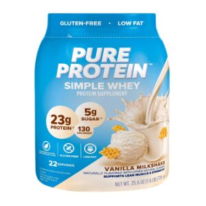 pure protein powder, natural whey, high protein, low sugar, gluten free, french vanilla, 1.6 lbs