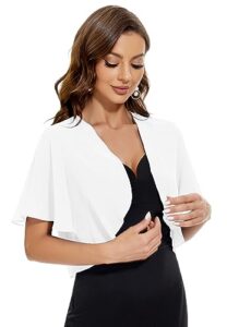 women soft chiffon shrug sheer ruffle short sleeve cropped bolero cardigan for dress(white,m)