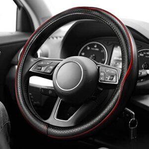 k knodel universal fit steering wheel cover, microfiber leather car steering wheel cover, anti-slip car wheel protector, 15 inch (red)