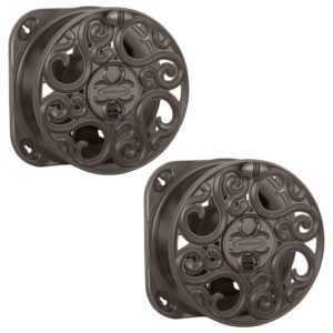 suncast sidewinder side scroll 60 foot hose capacity resin decorative wall mount hose reel, bronze (2 pack)