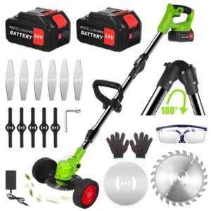 foldable brush cutter cordless weed wacker electric weed eater edgers with 2 large capacity batteries &13 blades, professional waterproof weedeaters battery operated grass timmer for lawn garden yard