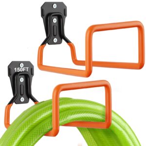 upcera hose holder stand wall mount, 2pcs heavy duty garden hose hanger reel, metal water pipe tube hooks rack for outside yard, garage, storage organizer - orange