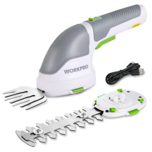 workpro cordless grass shear & shrubbery trimmer - 2 in 1 handheld hedge trimmer electric grass trimmer hedge shears/grass cutter rechargeable lithium-ion battery and type-c cable included (white)