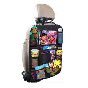 feimax car backseat organizer waterproof kids seat back kick mat protector with touch screen ipad tablet holder & 9 storage pockets car organizers for family trip toy bottle snacks books