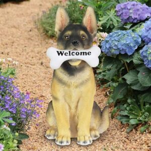 exhart garden sculpture, solar german shepherd dog statue, led welcome sign bone, outdoor garden decoration, 11.5 x 14.5 inch