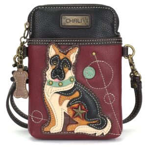 chala cell phone crossbody purse-women pu leather/canvas multicolor handbag with adjustable strap - german shepherd gen ii - maroon