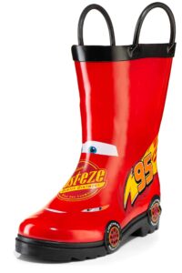 disney cars kids lightening mcqueen rust eze boys waterproof easy-on red rubber rain boots - size 11 little kid