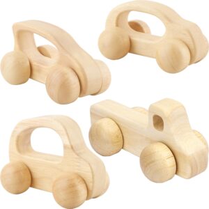 fahacop 4 pack wooden toy cars mini push wood truck car natural wood toys for baby toddler birthday gifts nursery decoration, 4 styles