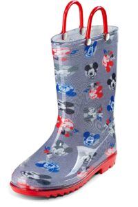 disney mickey mouse boys grey pvc rainboots - easy-on handles - size 7 toddler