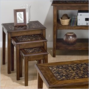 baroque nesting chairside table with mosaic tile inlay in brown