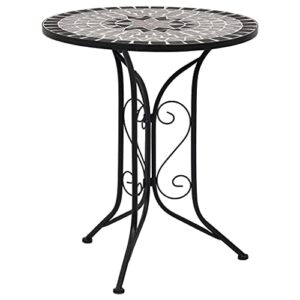 vantook outdoor table mosaic patio table, 24" round end table patio side table small plant stand balcony coffee table porch indoor ceramic top, gray