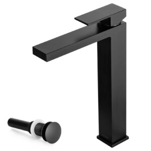 lava odoro matte black vessel sink faucet, tall single handle bathroom faucet single hole bowl sink faucet lavatory vanity faucet with pop up drain assembly, bf307-mb-t