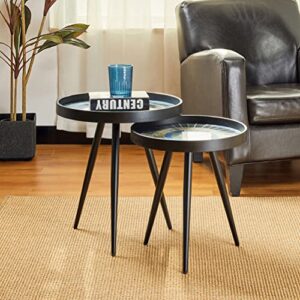 glitzhome s/2 modern nesting end table set - round sofa side tables living room accent table nesting lamp table with mosaic pattern tray top