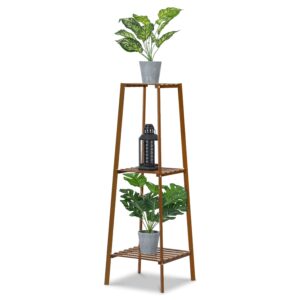 magshion 3-tier bamboo plant stand, 39 inch height tall plant shelf for indoor/outdoor, rustic flower pot holder for balcony, patio, corner