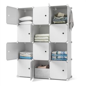 gimtrr closet organizer, 12-cube storage with doors, closet organizers and storage, cabinet storage for bedroom, wardrobe, white