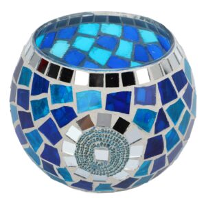 mosaic glass votive candle holder for tealight,round bowl votive candle holders pillar candle stands, glass mosaic tealight holders potted plant bowl vase candle centerpiece for table wedding