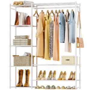 neprock clothing racks for hanging clothes with shelves, portable closet system organizer garment rack for clothes storage, metal free standing wardrobe clothes organizer(white)