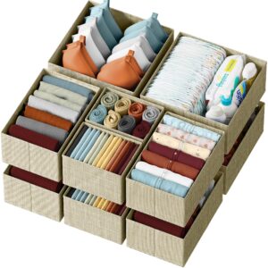 drawer organizer clothes set of 12 beige - dresser organizer for nursery, bedroom, closet - the perfect baby clothes organizer and storage & general nursery organization or dresser drawer organizers