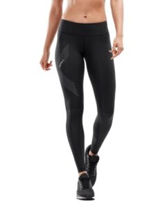 2xu women's mid-rise compression tights, black/dotted reflective logo, large