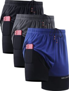 neleus men's 2 in 1 running shorts with liner,dry fit mesh gym workout shorts with pockets,3 pack,6094,black/grey/blue,m