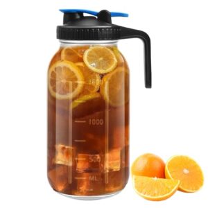 64 oz mason jar pitcher wide mouth, glass mason jar pitcher with airtight lid - 2 quart pitcher for iced tea, cold brew, sun tea, juice, coffee