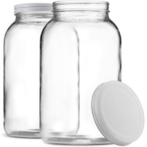 paksh novelty 1-gallon glass jar wide mouth with airtight metal lid - usda approved bpa-free dishwasher safe large mason jar for fermenting, kombucha, kefir, storing and canning uses, clear (2 pack)