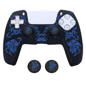 hlrao laser engraved dragon silicone case skin case (radiation) for ps5 controllers x 1 with laser dragon thumb grips x 2.