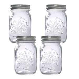 hovico mason jars 17 oz with regular lids and bands, ideal for jam,dishwasher safe mason jar for fermenting, kombucha, kefir, storing and canning uses, clear- set of 4