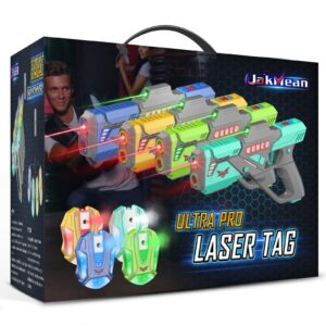 rechargeable laser tag set with vests, upgrade laser tag guns set of 4 with mist spray effect & led digital, multi player toy for teen boys & girls, indoor&outdoor toy play game gift,ages 8+