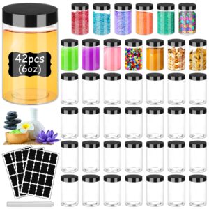 hajoyful plastic jars with lids 6oz 42pcs,small cosmetic slime containers clear travel round jars empty refillable sample containers leak proof pot with black lids for lotion, cream, body scrub