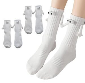 smilelife 2 pairs magnetic holding hands socks - funny easter gifts for teens & women, couples, friends (white)